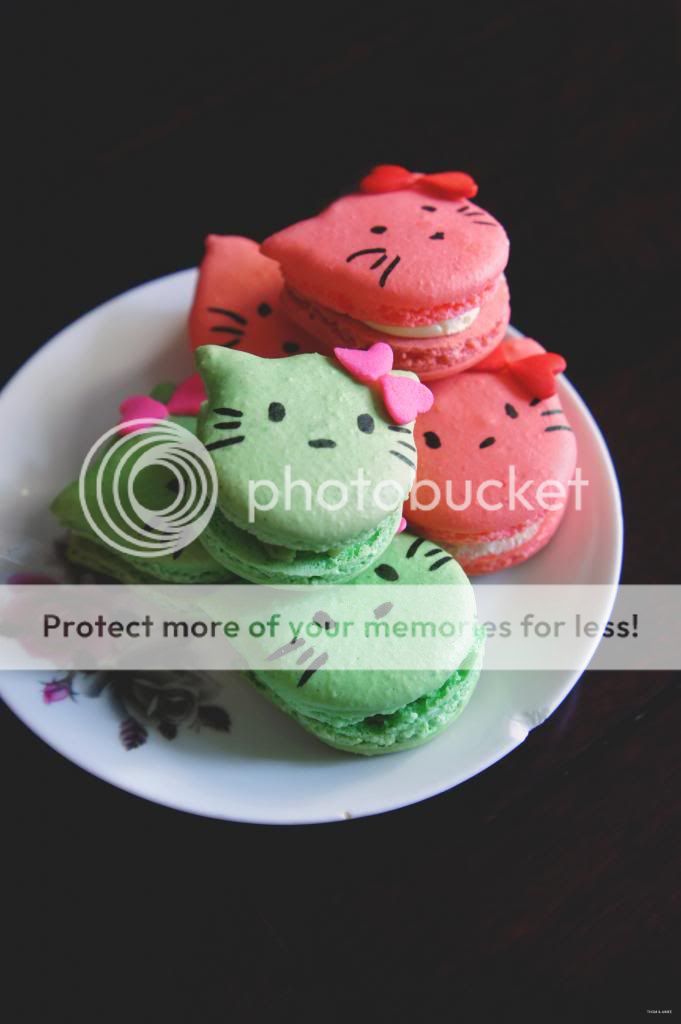 Hello Kitty Macarons (Rose; Green Tea with Azuki Beans) | Thom & Aimee